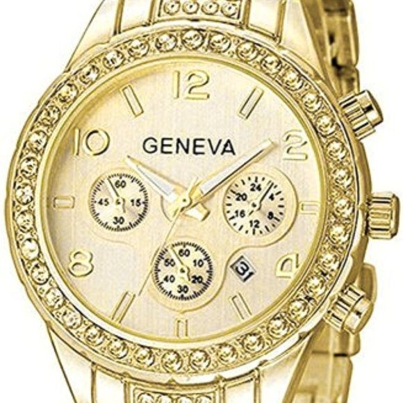 Geneva | Accessories | Gold Floating Crystal Calendar Geneva Ss Watch ...